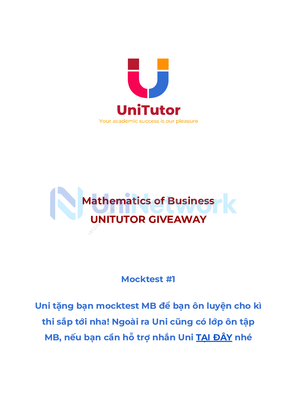 Mathematics for business BBUS - Final Mock test by UniTutor